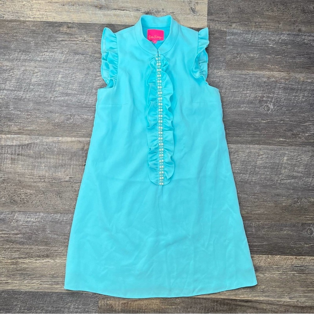 Lilly Pulitzer Light Turquoise Blue A-Line Ruffle Sle… - Gem